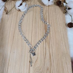 Jewelry | Newpretty Chain Necklace With Lock And Key In Silver | Poshmark